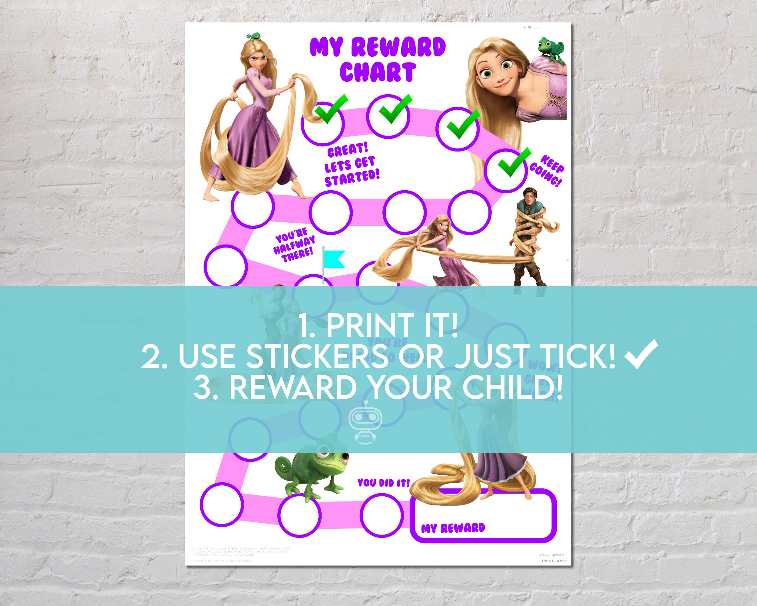 Rapunzel Tangled Princess Reward Chart for Kids, Chore Chart, Behaviour ...