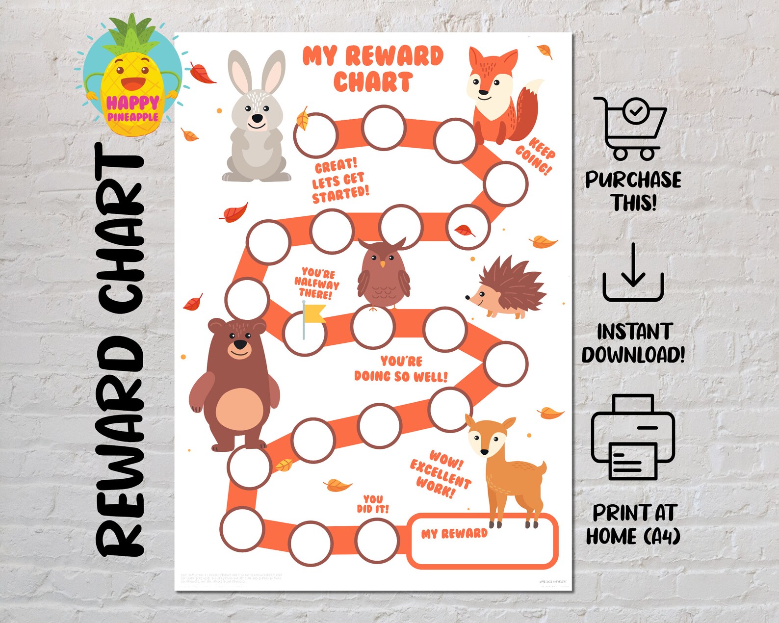 Autumn Animals Fox Hedgehog Rabbit Reward Chart for Kids - Etsy