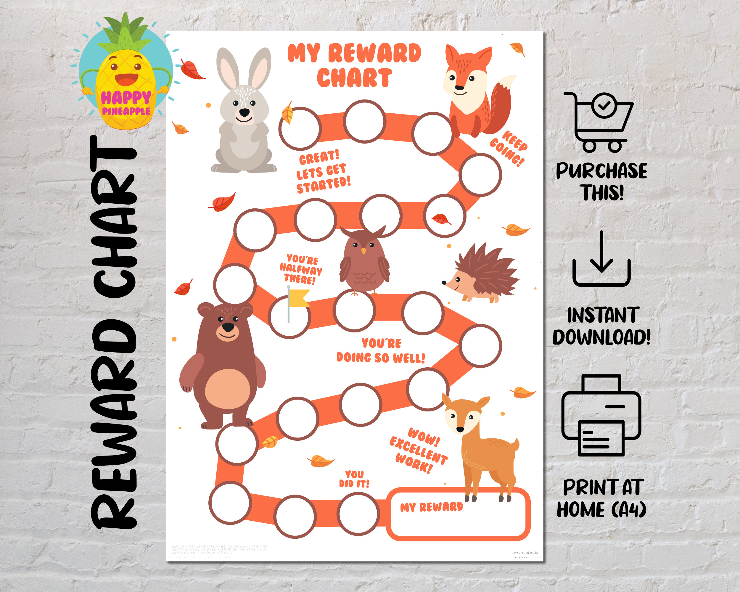 Autumn Animals Fox Hedgehog Rabbit Reward Chart for Kids - Etsy