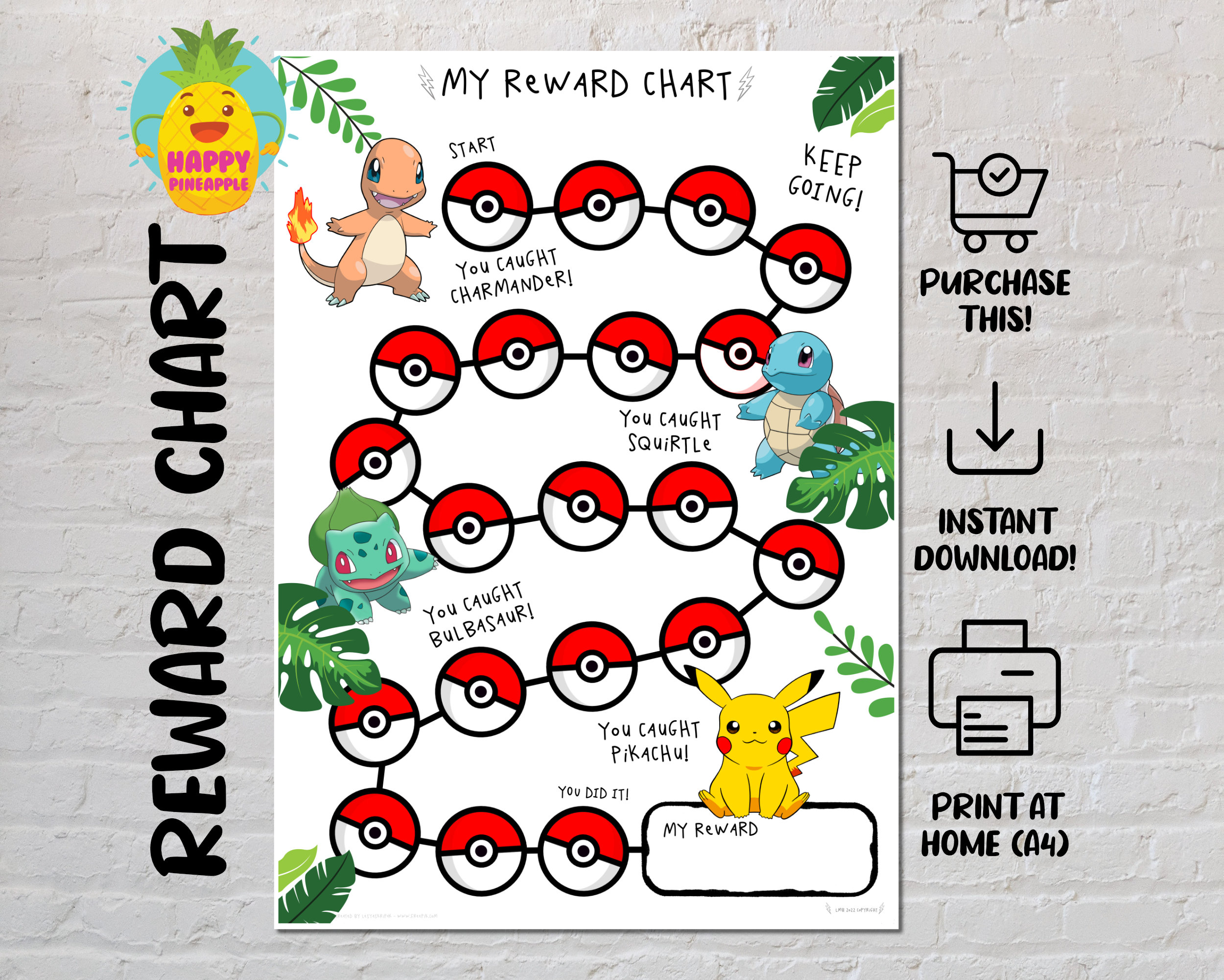 Pokemon Reward Chart for Kids, Chore Chart, Behaviour Chart, Digital ...