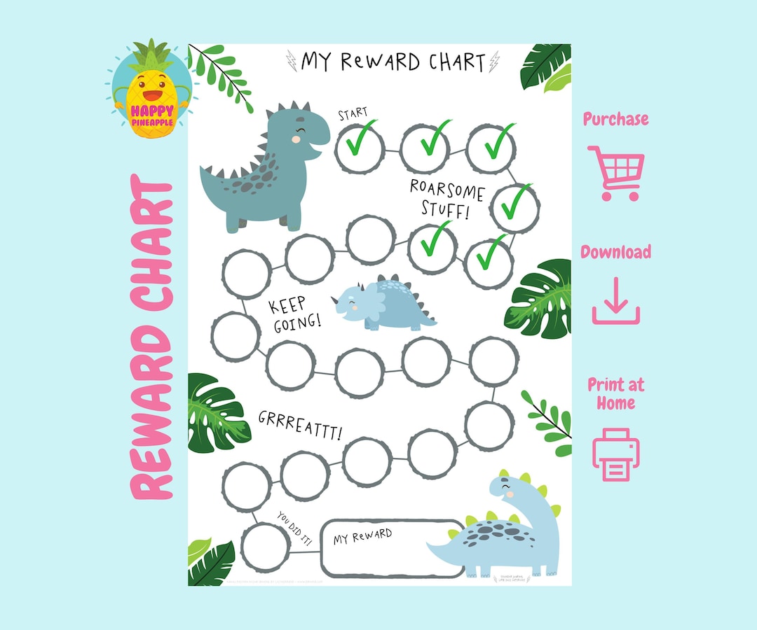 Dinosaur Reward Chart for Kids, Chore Chart, Behaviour Chart, Digital ...
