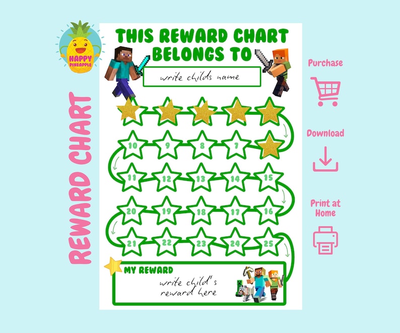 Minecraft Reward Chart | Printable Minecraft Behavior Chart | Daily ...