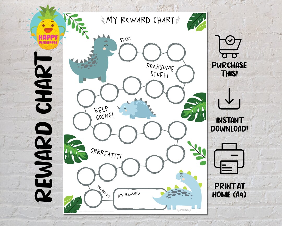 Dinosaur Reward Chart for Kids, Chore Chart, Behaviour Chart, Digital ...