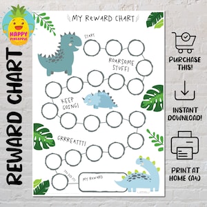 Dinosaur Reward Chart for Kids, Chore Chart, Behaviour Chart, Digital ...