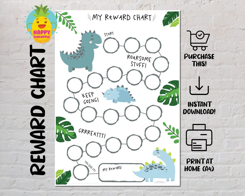 Dinosaur Reward Chart for Kids, Chore Chart, Behaviour Chart, Digital ...