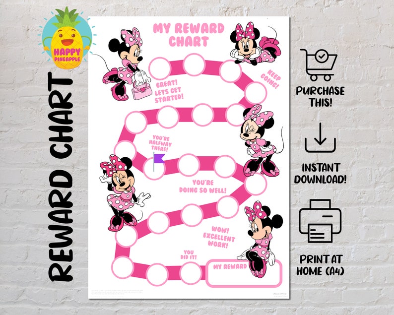 Minnie Mouse Reward Chart for Kids, Chore Chart, Behaviour Chart ...