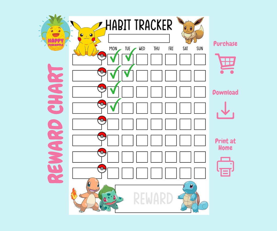 Pokemon Routine Reward Chart for Kids, ADHD, Routines, Chore Chart ...