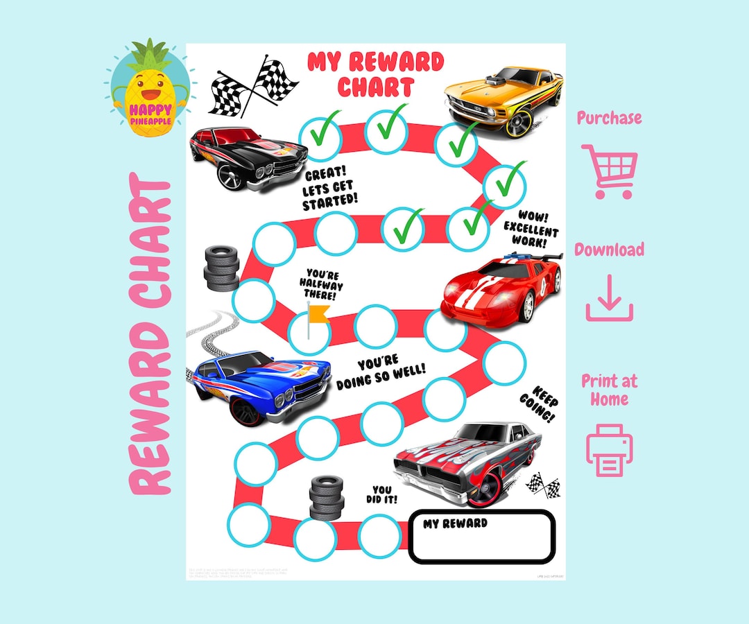 Cars Hot Wheels Themed Reward Chart for Kids, Chore Chart, Behaviour ...