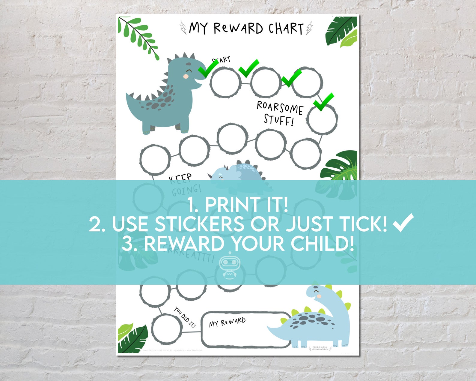 Dinosaur Reward Chart for Kids, Chore Chart, Behaviour Chart, Digital ...