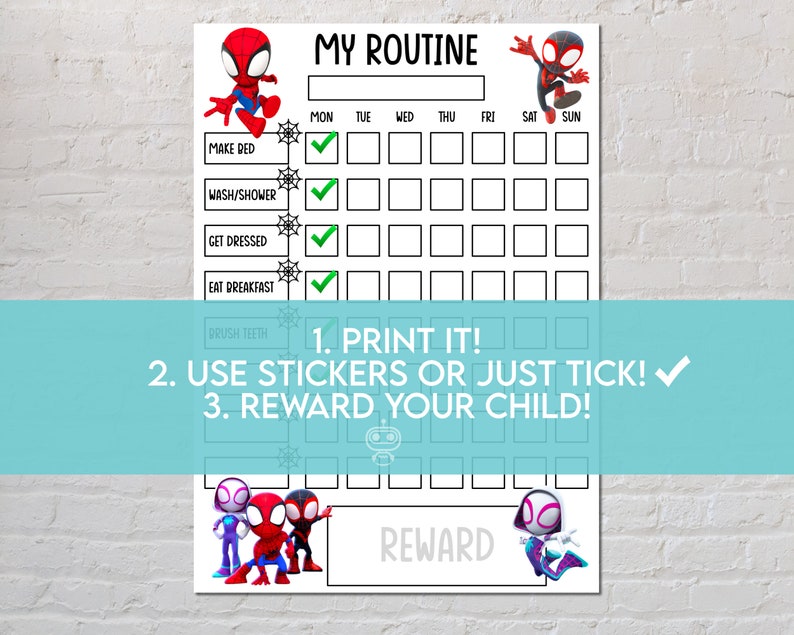 Spidey and His Amazing Friends Routine Reward Chart for Kids, ADHD ...