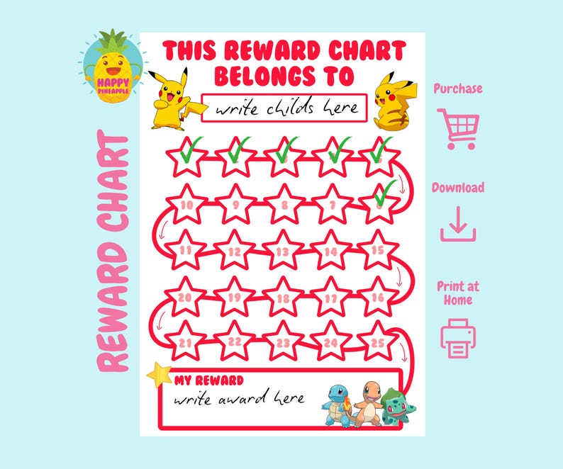 Pokemon Reward Chart | Printable Pokemon Behavior Chart | Daily Chore ...
