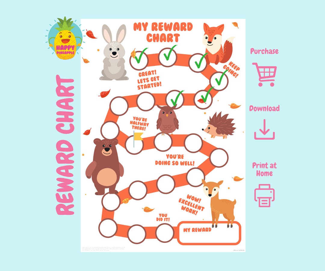 Autumn Animals Fox Hedgehog Rabbit Reward Chart for Kids, Chore Chart ...