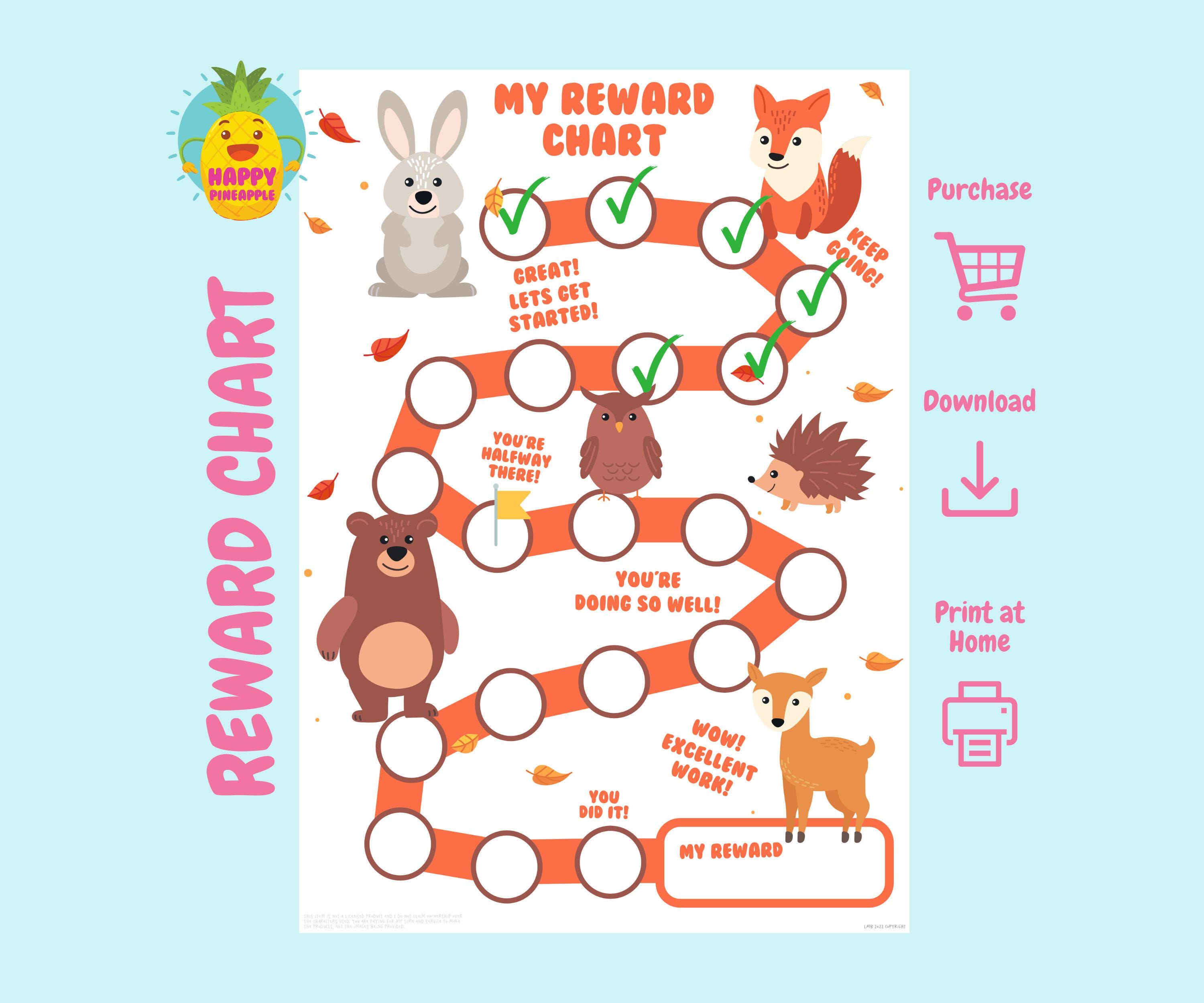 Autumn Animals Fox Hedgehog Rabbit Reward Chart for Kids, Chore Chart ...