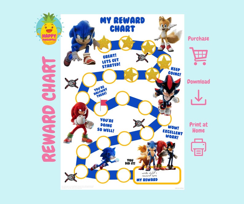 Sonic the Hedgehog Reward Chart for Kids, Chore Chart, Behaviour Chart ...