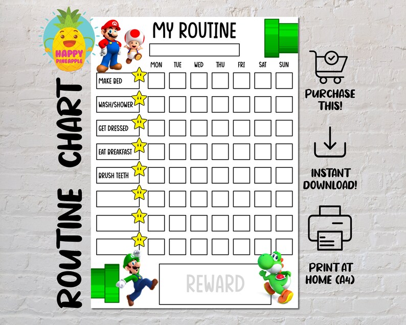 Super Mario Routine Reward Chart for Kids, ADHD, Chore Chart, Behaviour ...