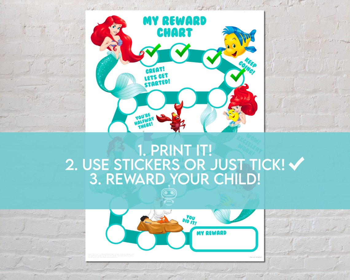 Little Mermaid Reward Chart for Kids, Chore Chart, Behaviour Chart ...