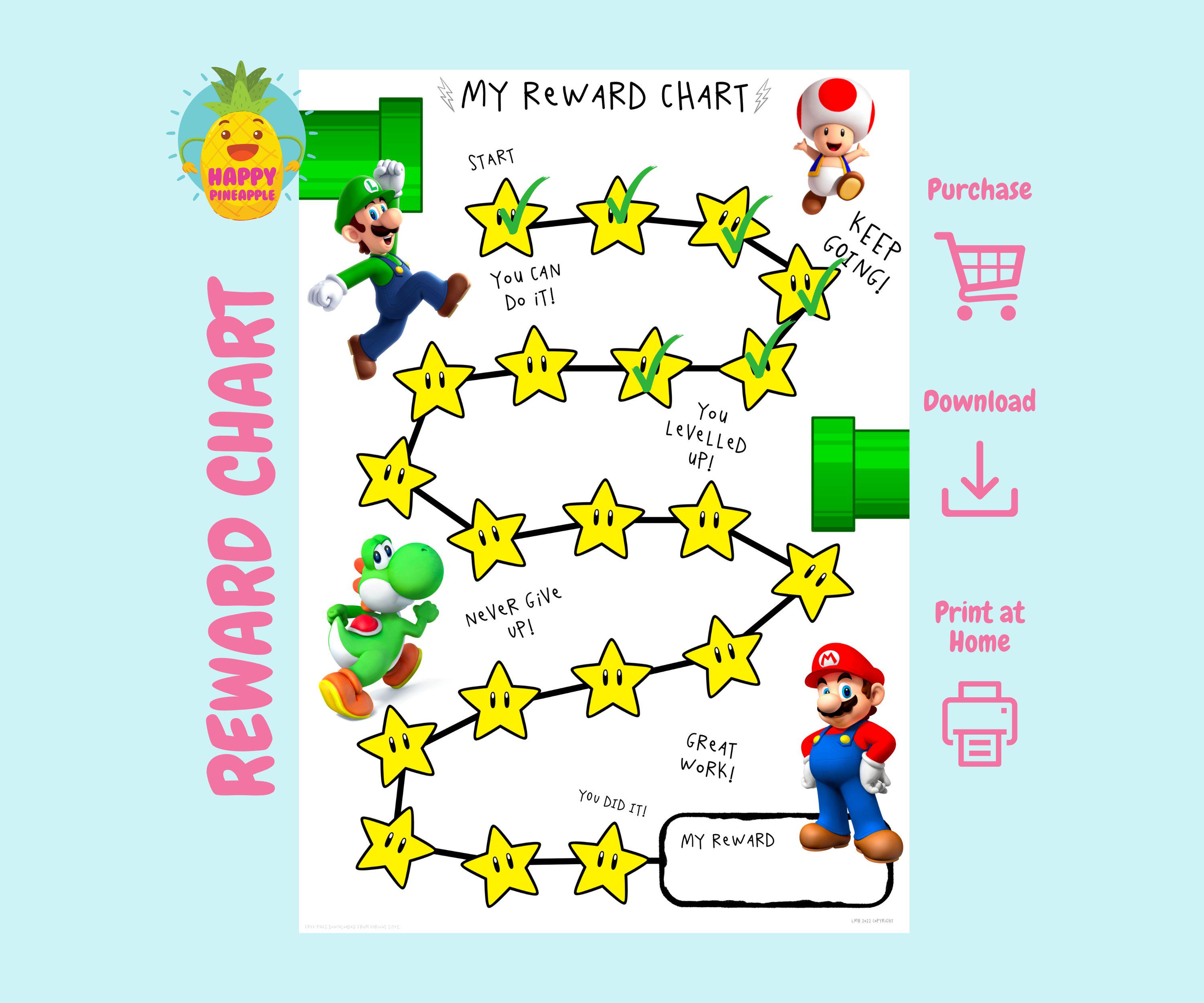 Super Mario Reward Chart for Kids, Chore Chart, Behaviour Chart ...