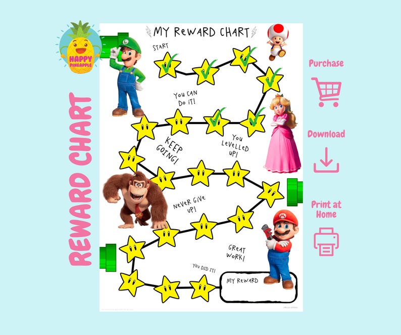 Super Mario Movie Reward Chart for Kids, Chore Chart, Behaviour Chart ...