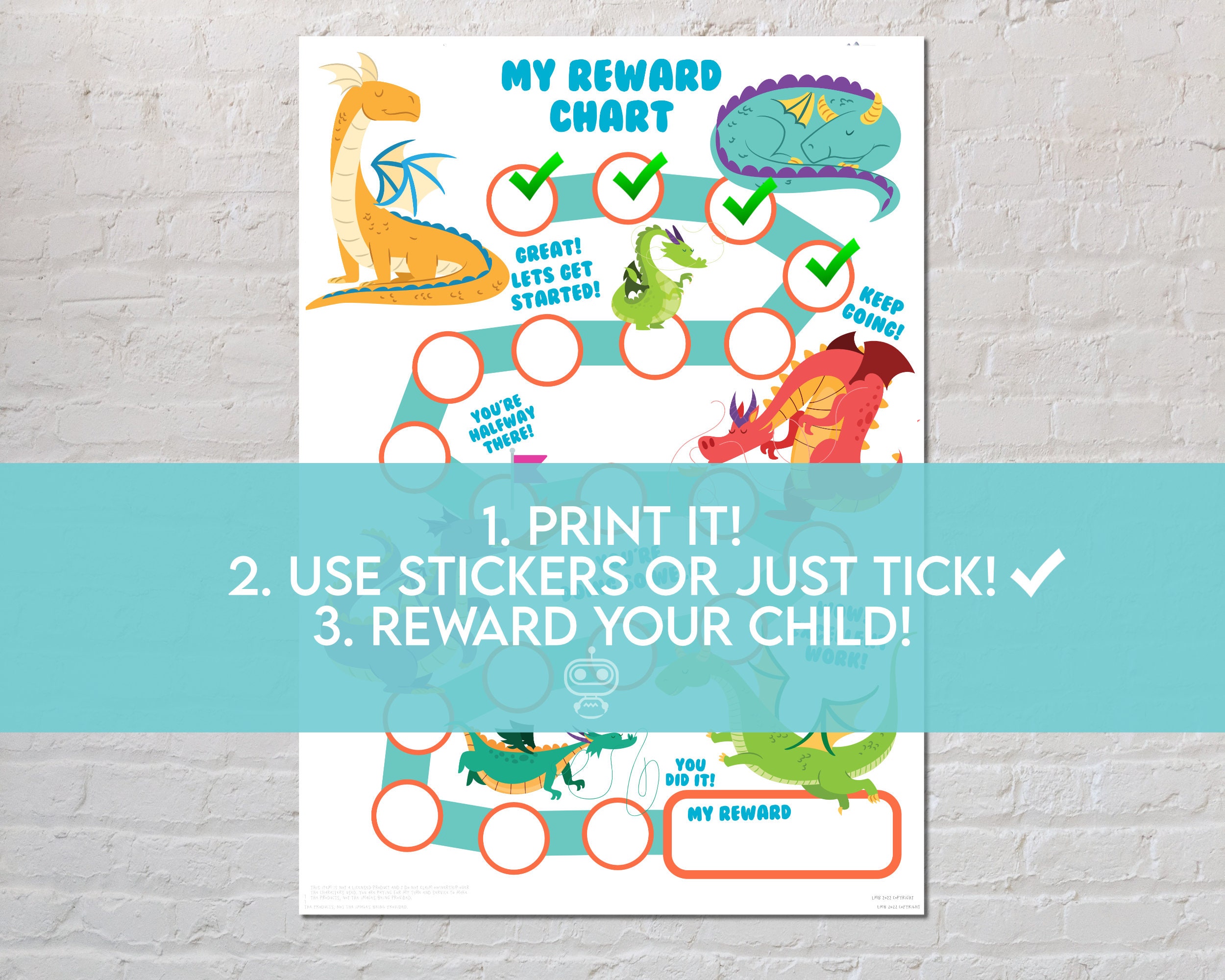 Dragons Colorful Reward Chart for Kids, Chore Chart, Behaviour Chart ...
