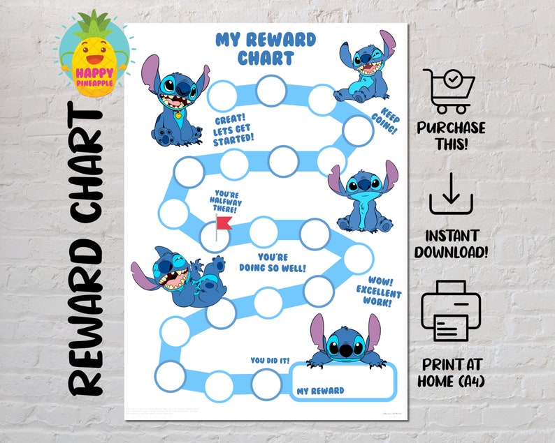 Stitch Reward Chart for Kids, Chore Chart, Behaviour Chart, Digital ...