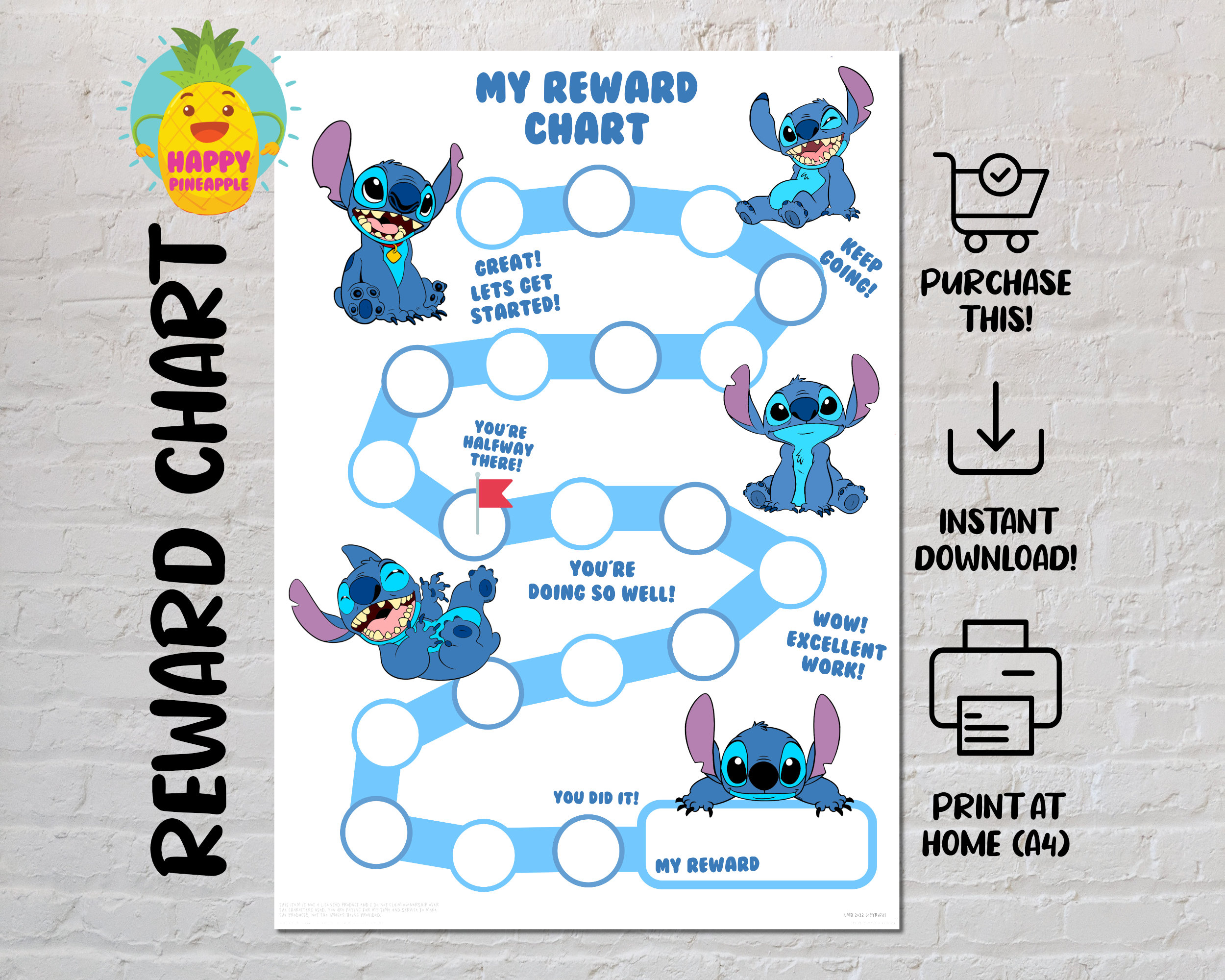 Stitch Reward Chart for Kids, Chore Chart, Behaviour Chart, Digital ...