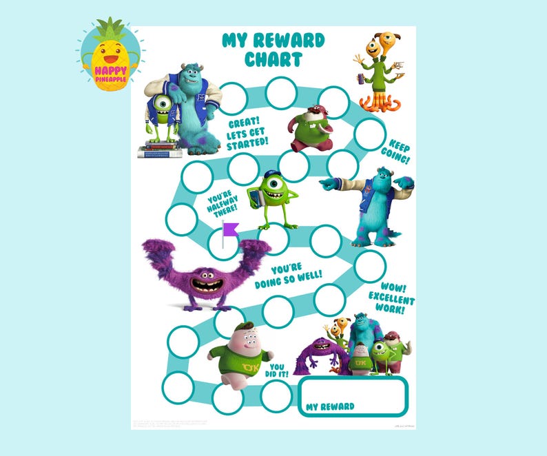 Monsters Inc, Monsters University Reward Chart for Kids, Chore Chart ...