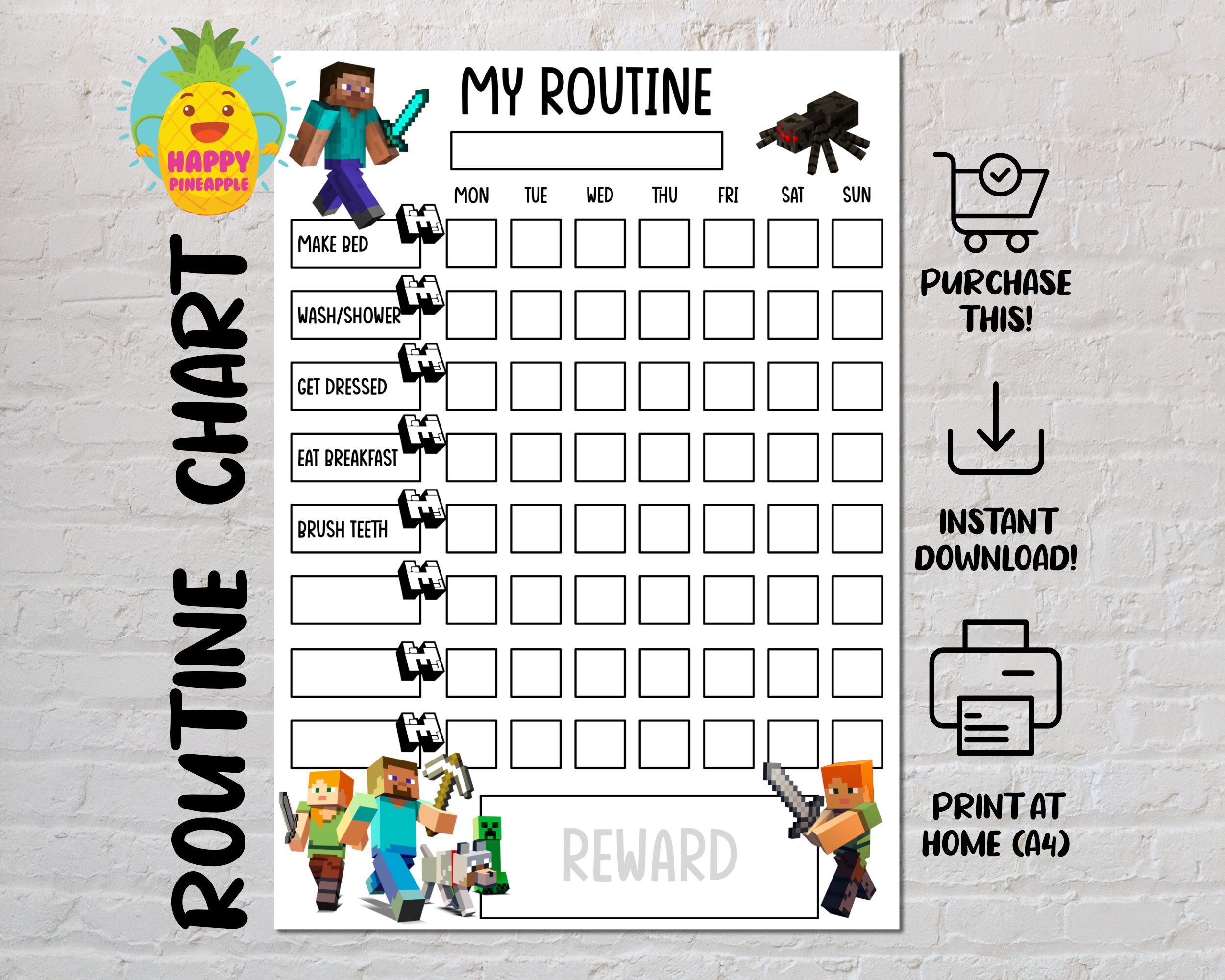 Minecraft Routine Reward Chart for Kids, ADHD, Routines, Chore Chart ...