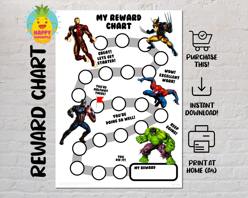 Marvel Superheroes Reward Chart for Kids, Chore Chart, Behaviour Chart ...