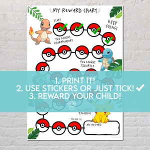 Pokemon Reward Chart for Kids, Chore Chart, Behaviour Chart, Digital ...