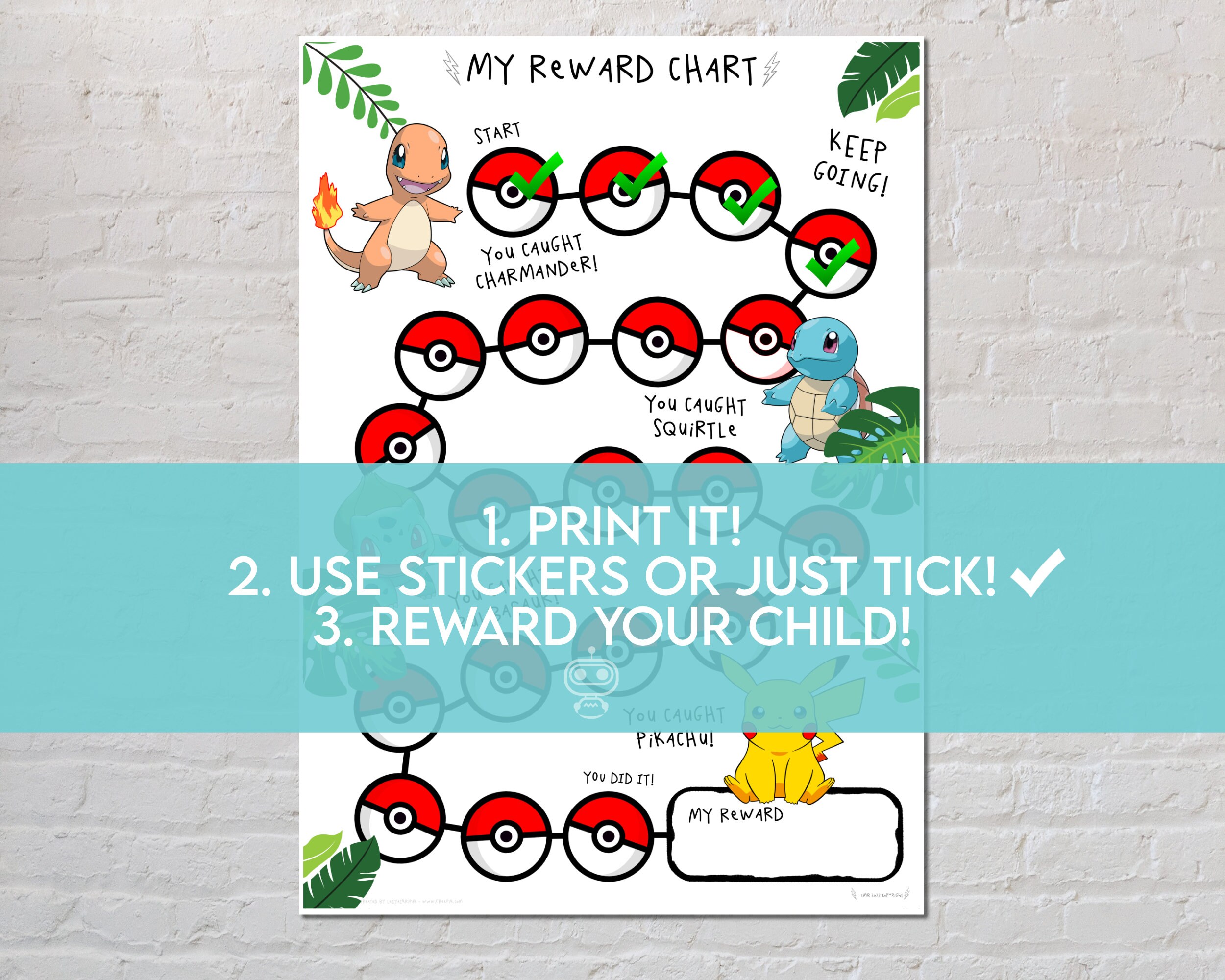 Pokemon Reward Chart for Kids, Chore Chart, Behaviour Chart, Digital ...