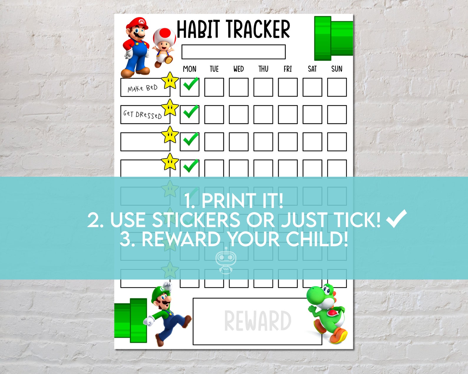 Super Mario Routine Reward Chart for Kids, ADHD, Chore Chart, Behaviour ...