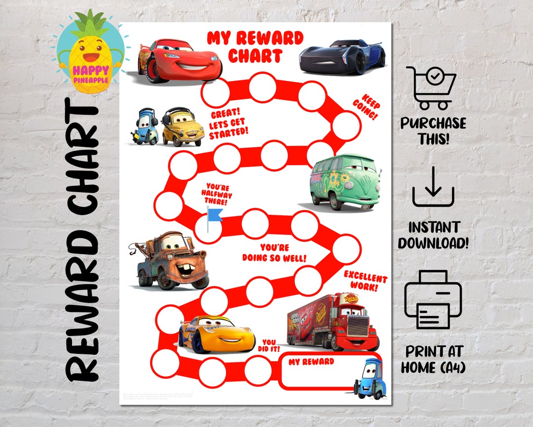 Cars Pixar Reward Chart for Kids, Chore Chart, Behaviour Chart, Digital ...