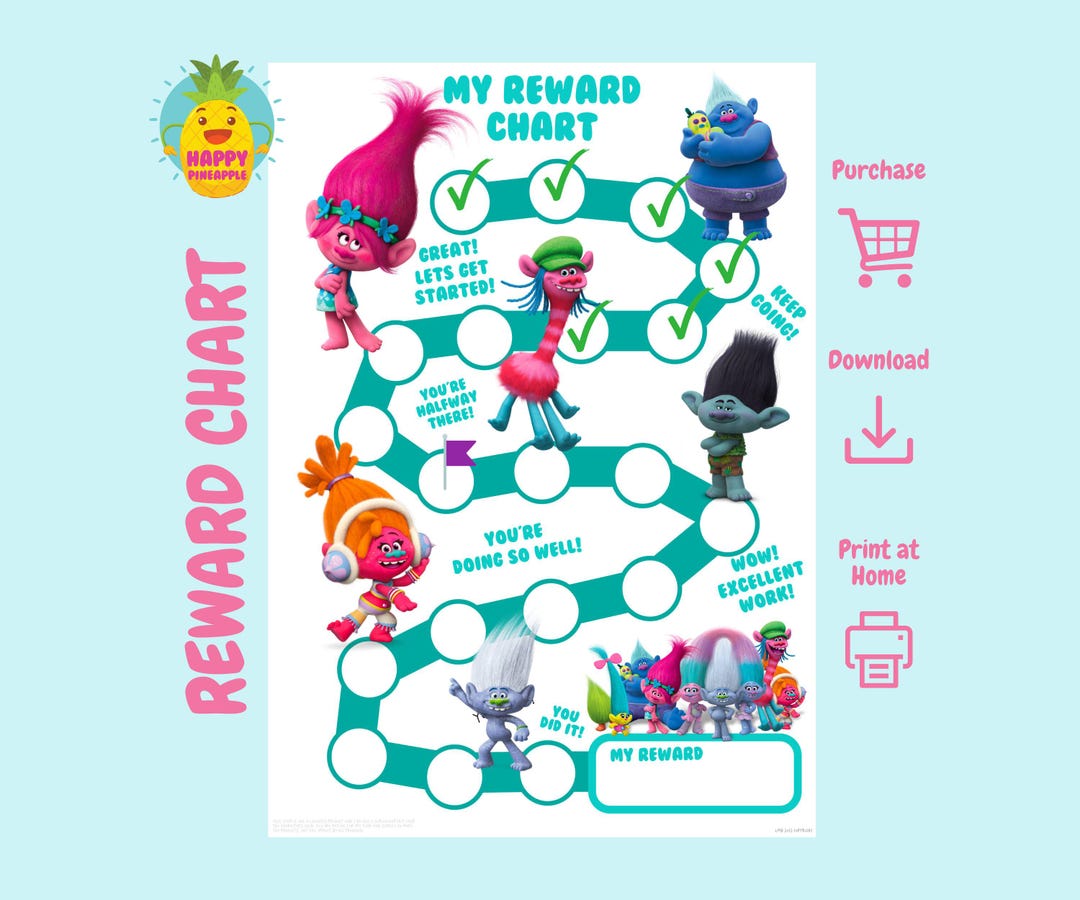 Trolls Reward Chart for Kids, Chore Chart, Behaviour Chart, Digital PDF ...