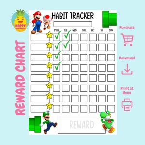 Super Mario Routine Reward Chart for Kids, ADHD, Chore Chart, Behaviour ...