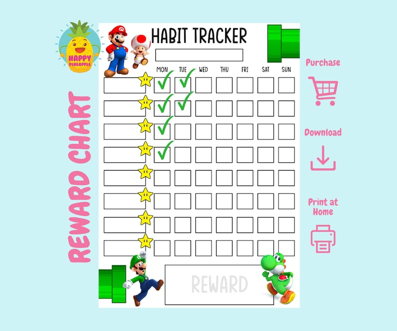 Super Mario Routine Reward Chart for Kids, ADHD, Chore Chart, Behaviour ...