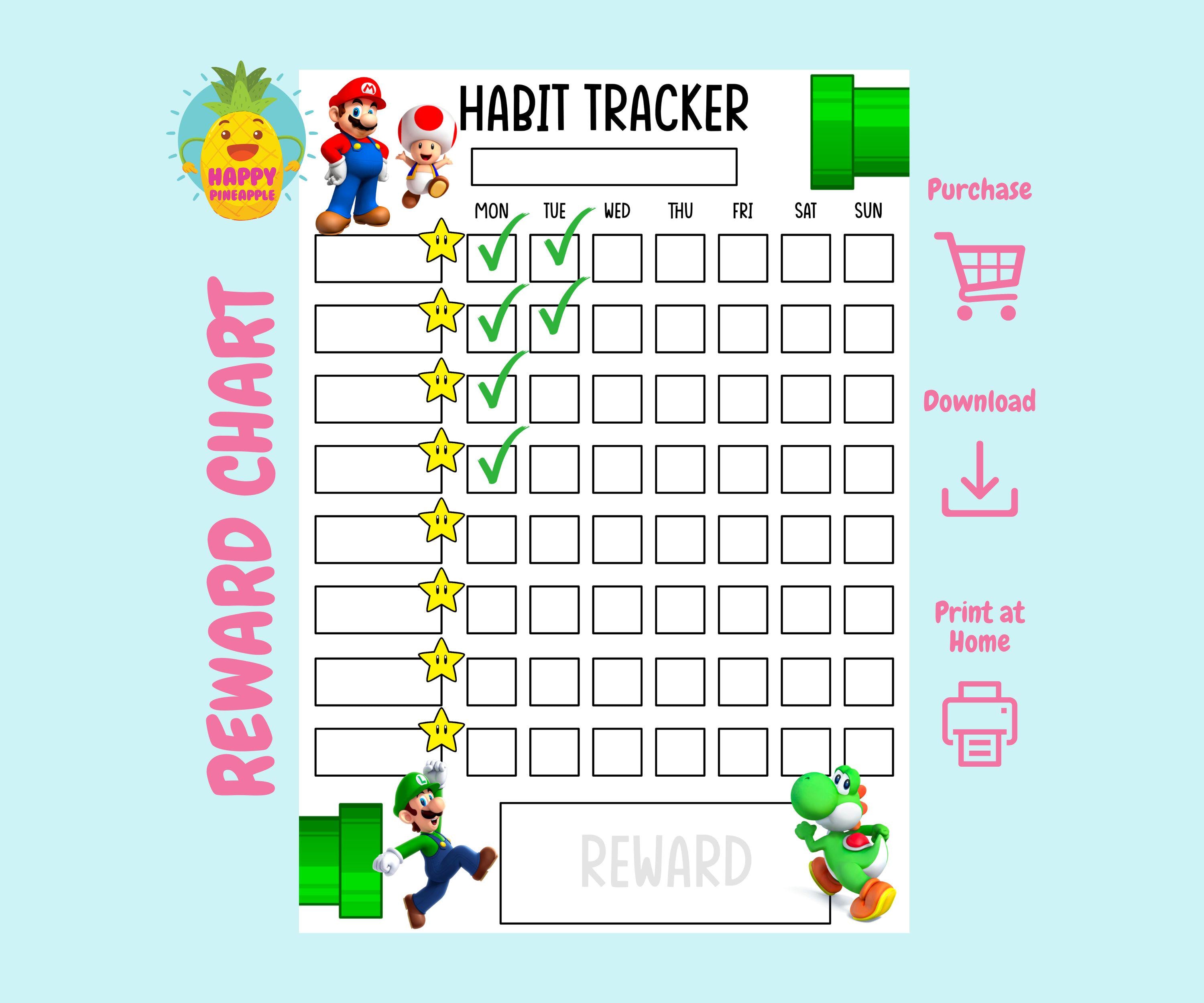 Super Mario Routine Reward Chart for Kids, ADHD, Chore Chart, Behaviour ...