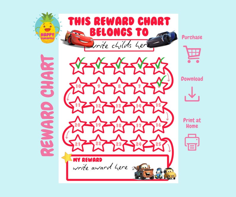 Cars Reward Chart | Kids Printable Behavior & Chore Tracker (digital ...