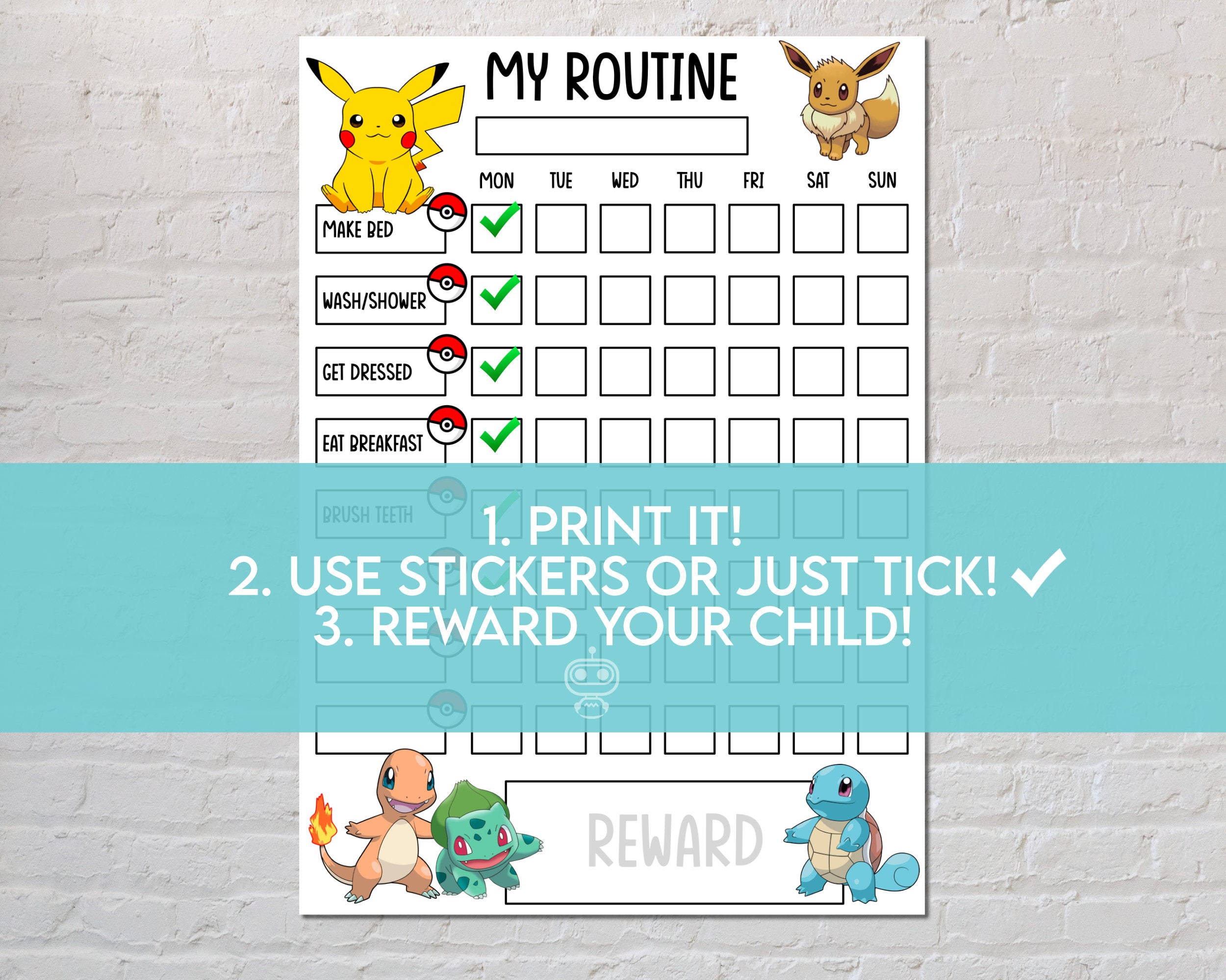Pokemon Routine Reward Chart for Kids, ADHD, Routines, Chore Chart ...