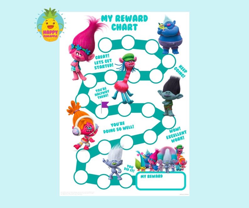Trolls Reward Chart for Kids, Chore Chart, Behaviour Chart, Digital PDF ...