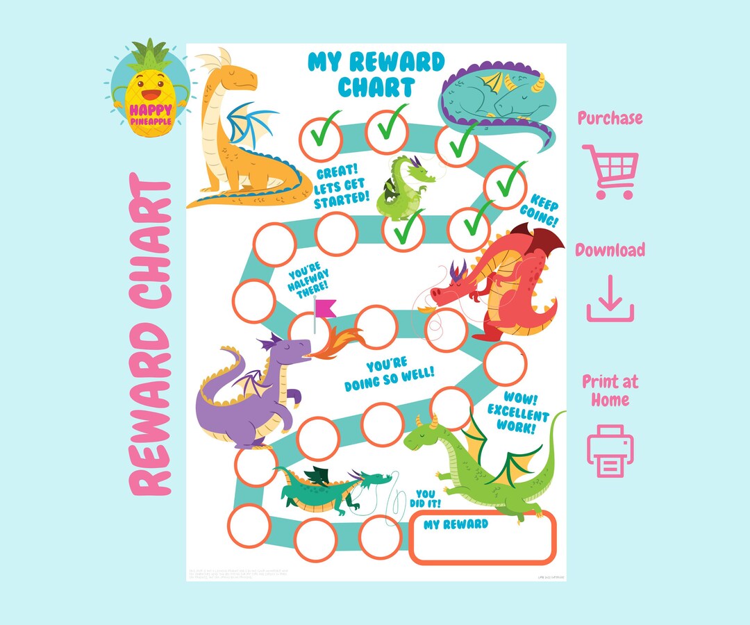 Dragons Colorful Reward Chart for Kids, Chore Chart, Behaviour Chart ...