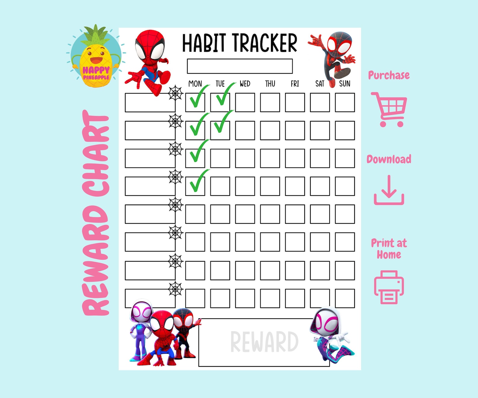 Spidey and His Amazing Friends Routine Reward Chart for Kids, ADHD ...