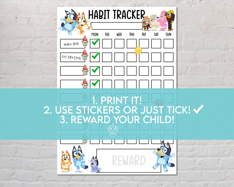 Bluey Routine Reward Chart for Kids, ADHD, Routines, Chore Chart ...