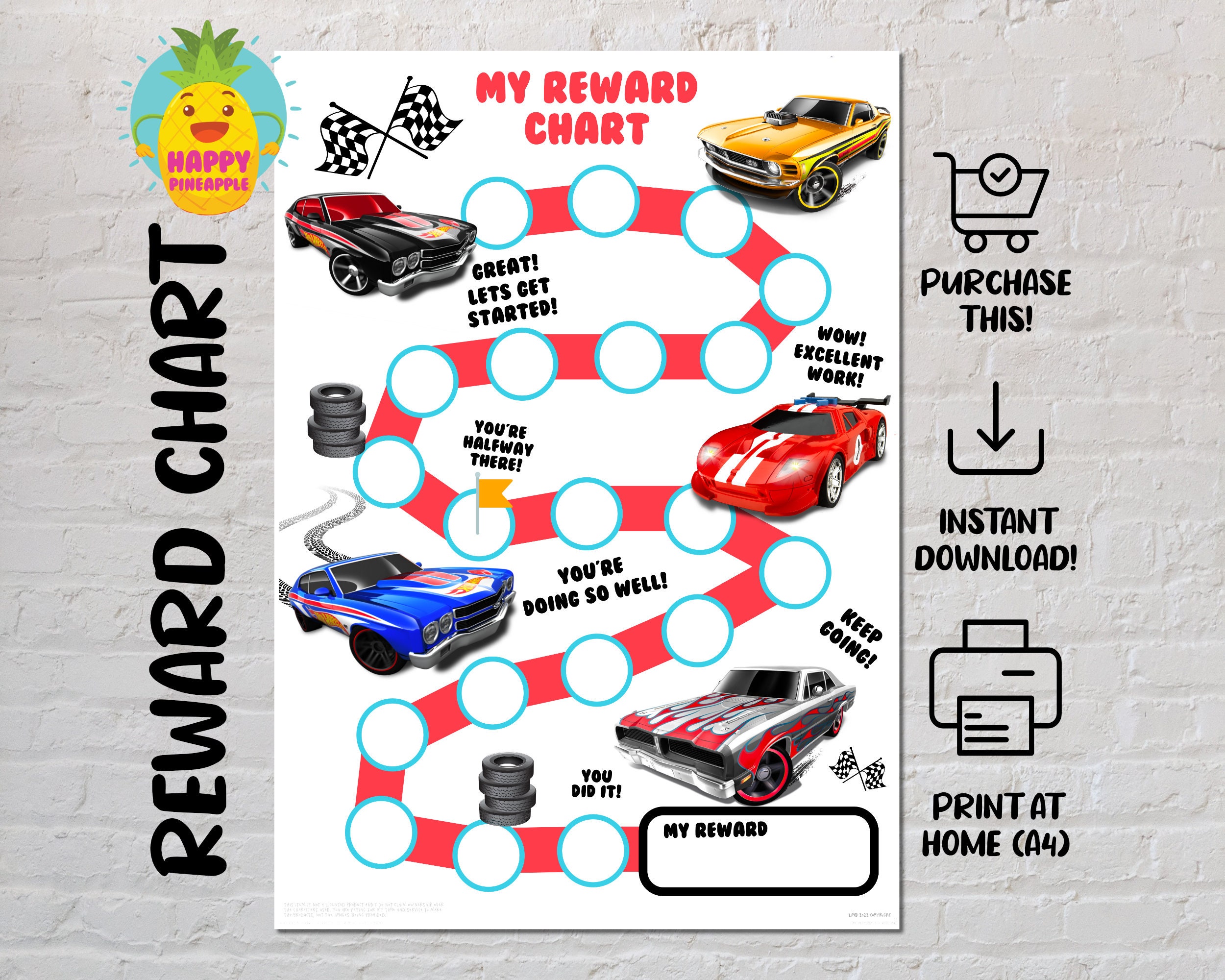 Cars Hot Wheels Themed Reward Chart for Kids, Chore Chart, Behaviour ...