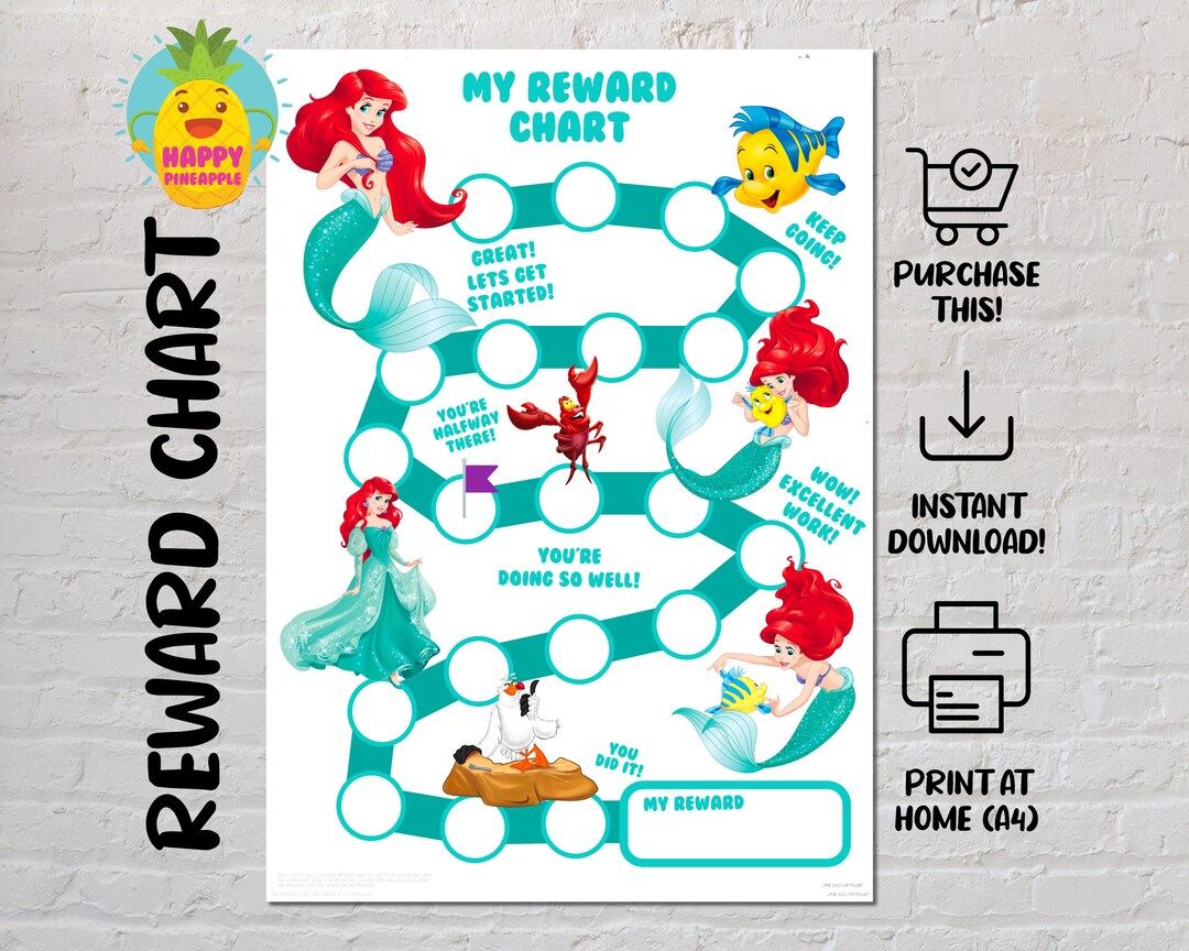 Little Mermaid Reward Chart for Kids, Chore Chart, Behaviour Chart ...
