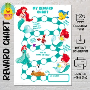 Little Mermaid Reward Chart for Kids, Chore Chart, Behaviour Chart ...