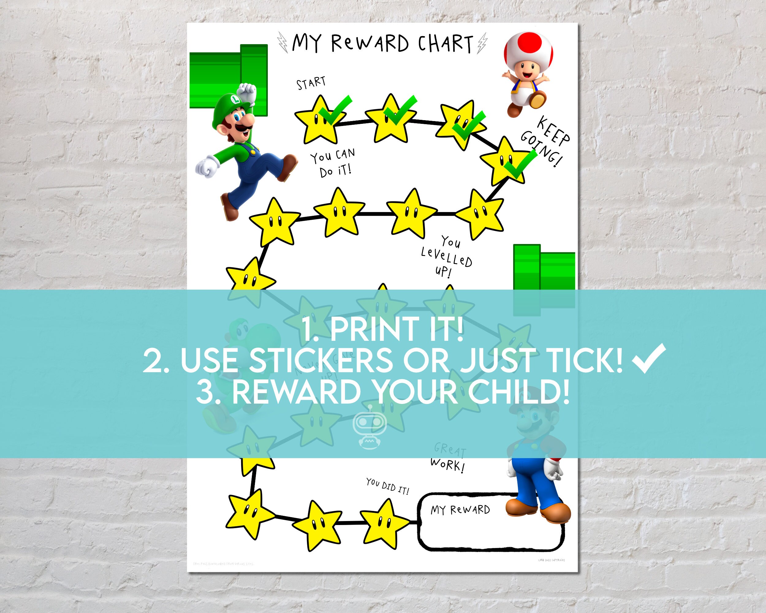 Super Mario Reward Chart for Kids, Chore Chart, Behaviour Chart ...