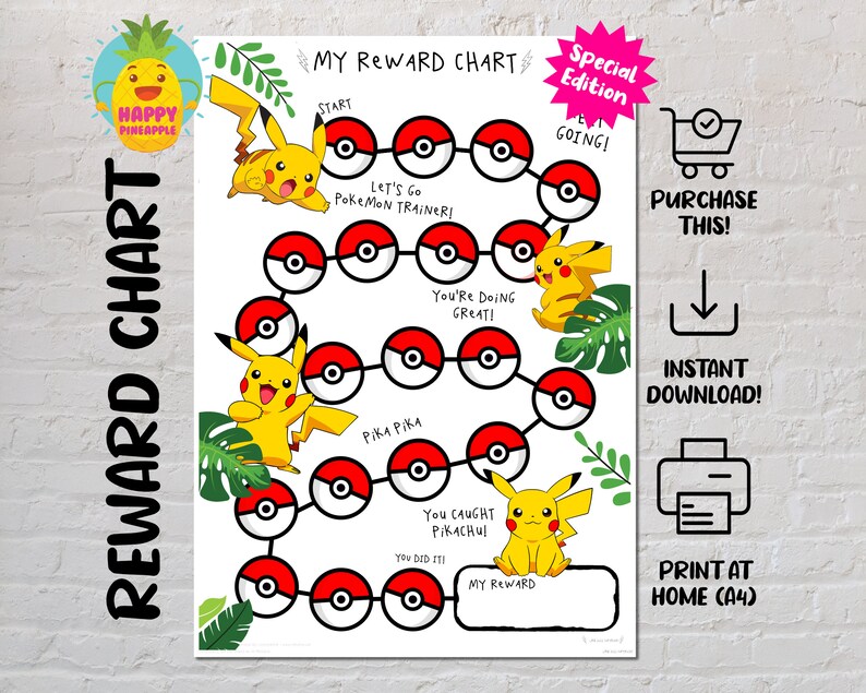 Pikachu Reward Chart for Kids, Chore Chart, Behaviour Chart, Digital ...