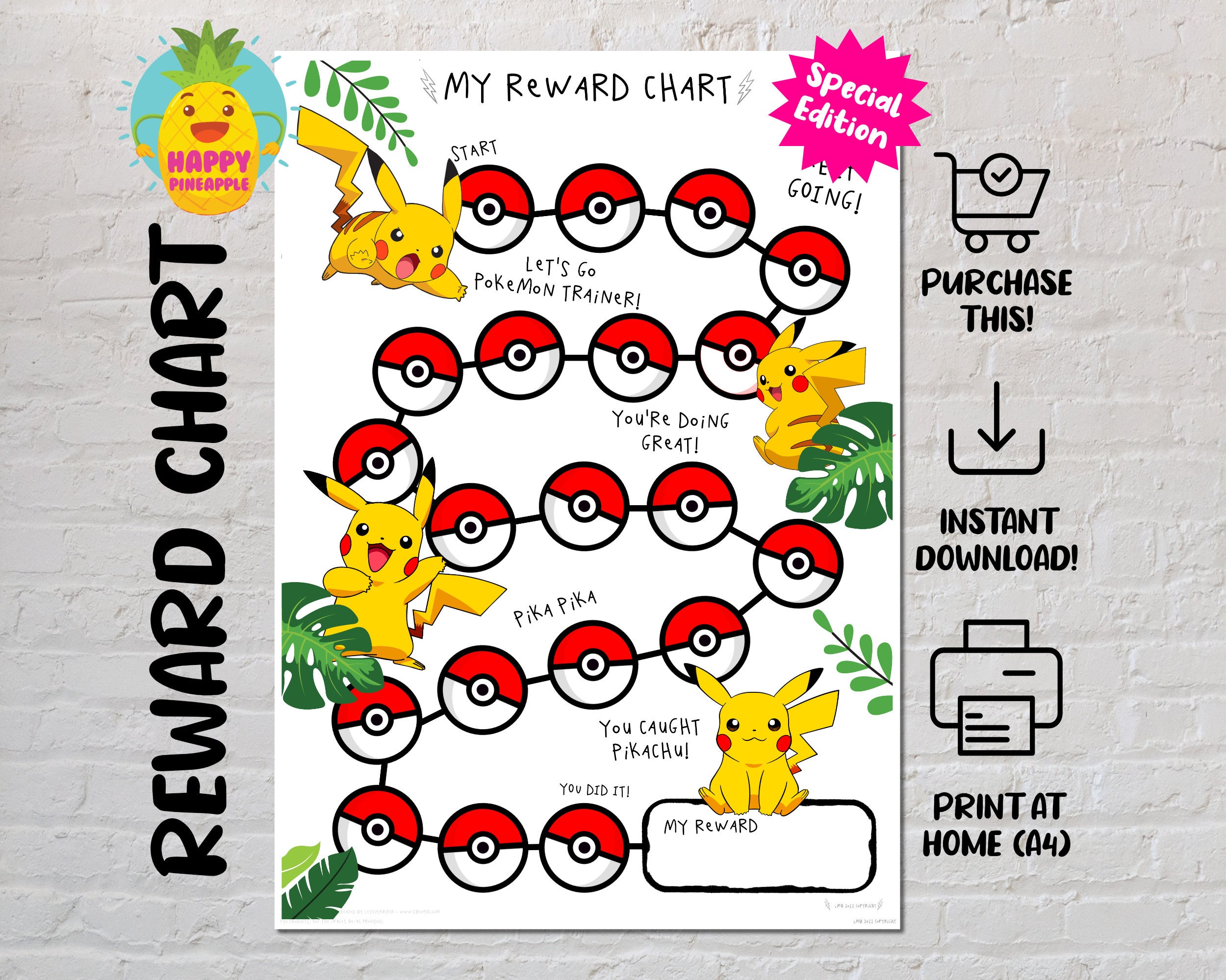 Pikachu Reward Chart for Kids, Chore Chart, Behaviour Chart, Digital ...