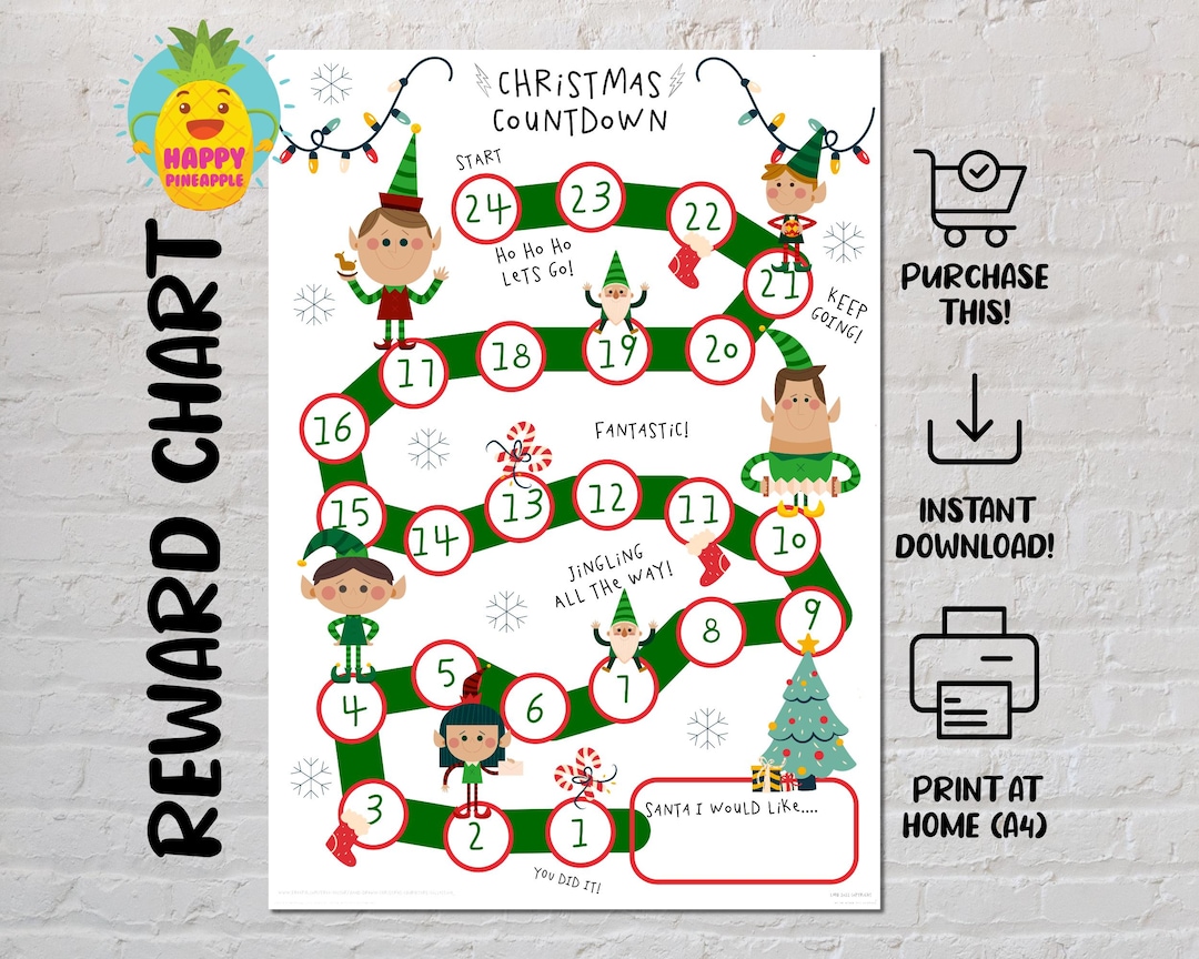 Christmas Countdown Reward Chart for Kids, Chore Chart, Behaviour Chart ...