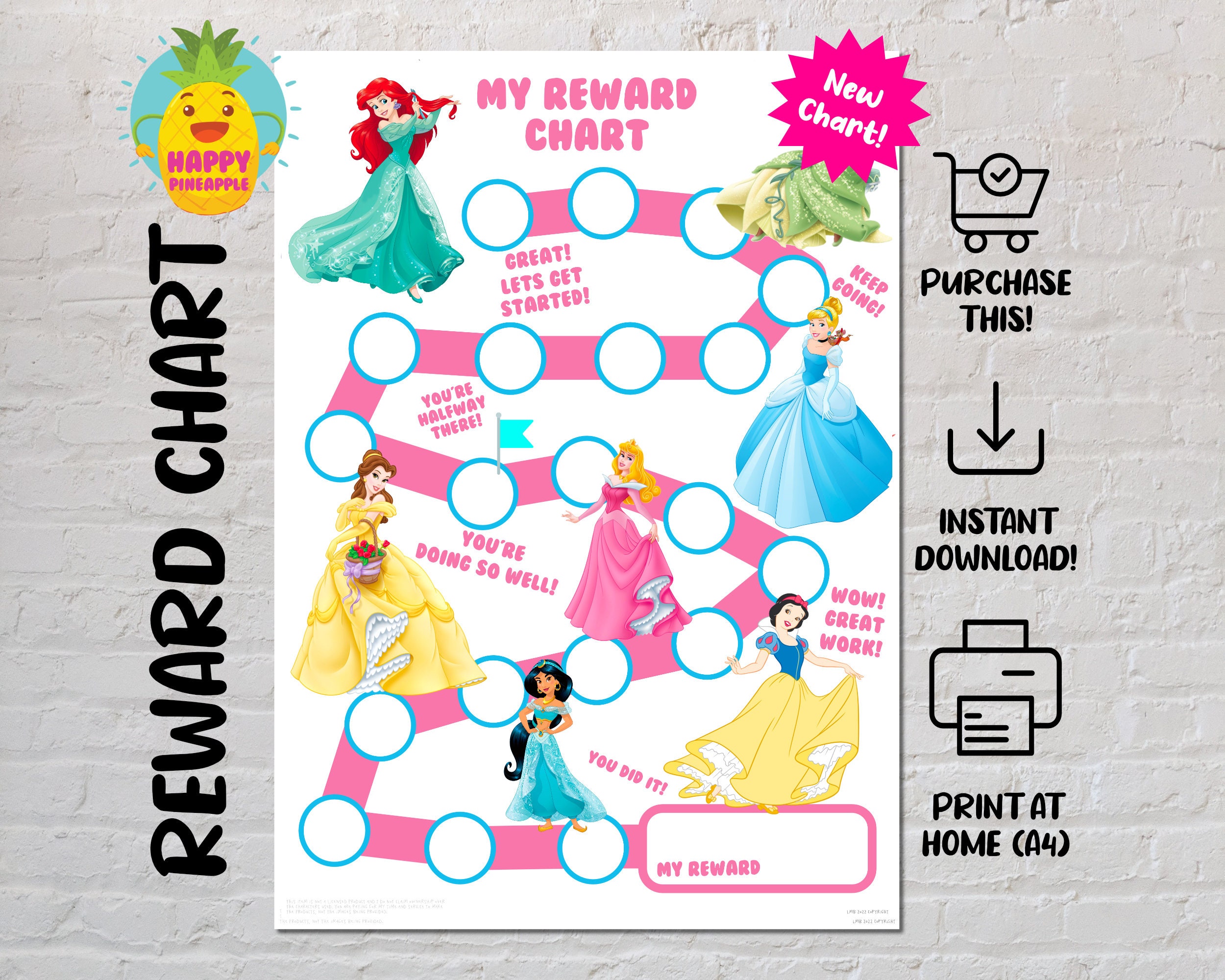 Girls Princess Reward Chart for Kids, Chore Chart, Behaviour Chart ...
